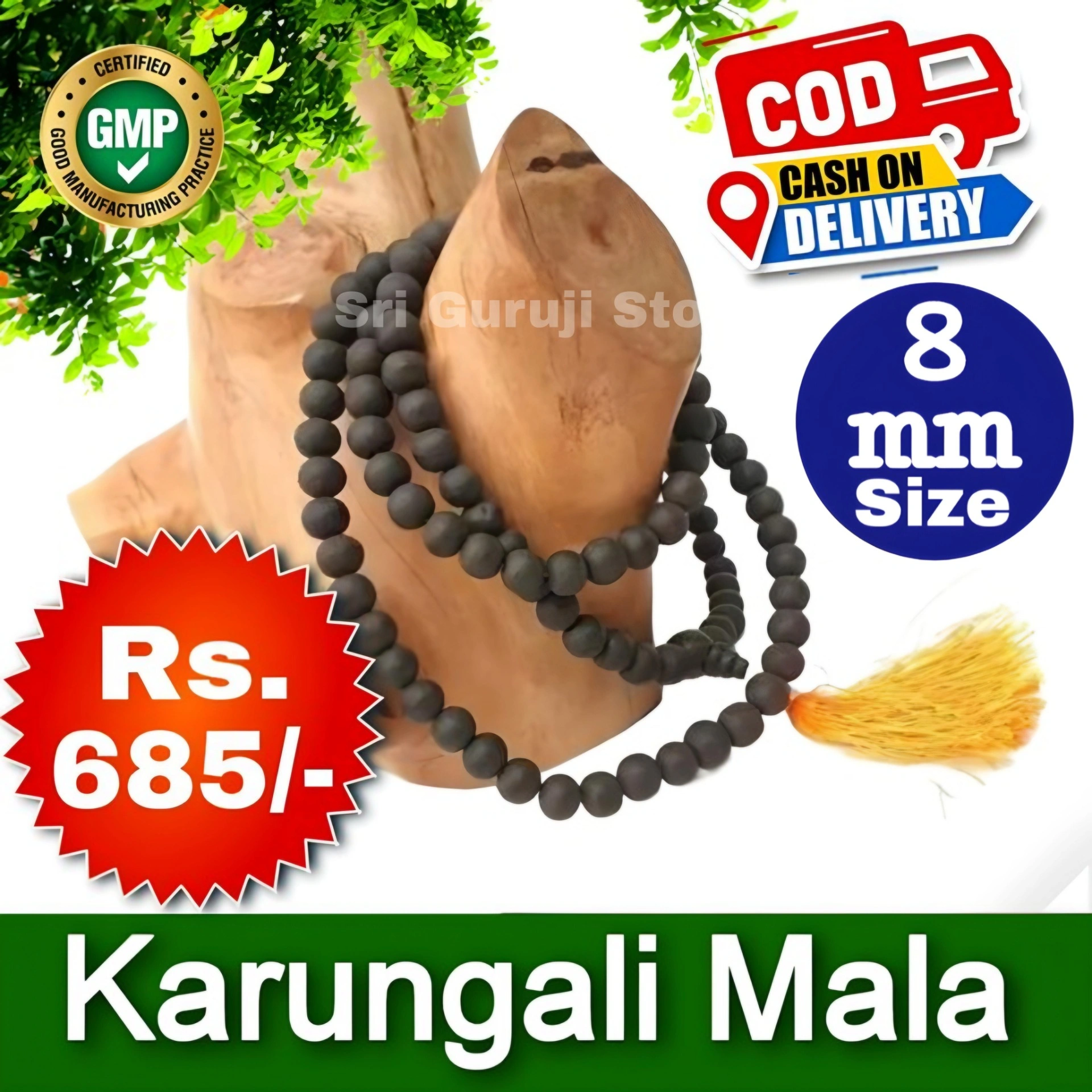 Original Karungali Mala 8MM / கருங்காலி மாலை / करुंगली माला with ...