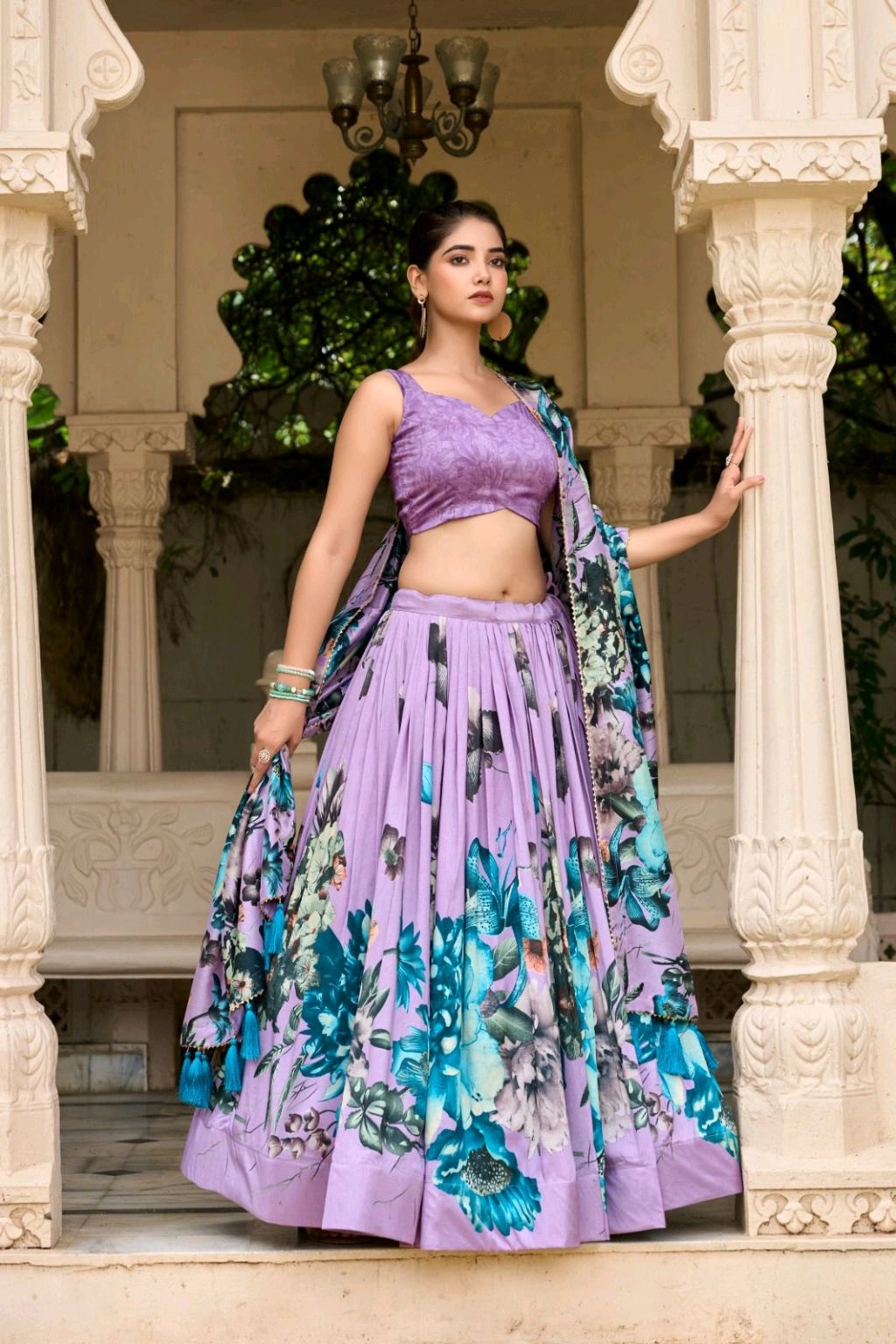 In a world of monochrome be the burst of color in a floral print lehenga