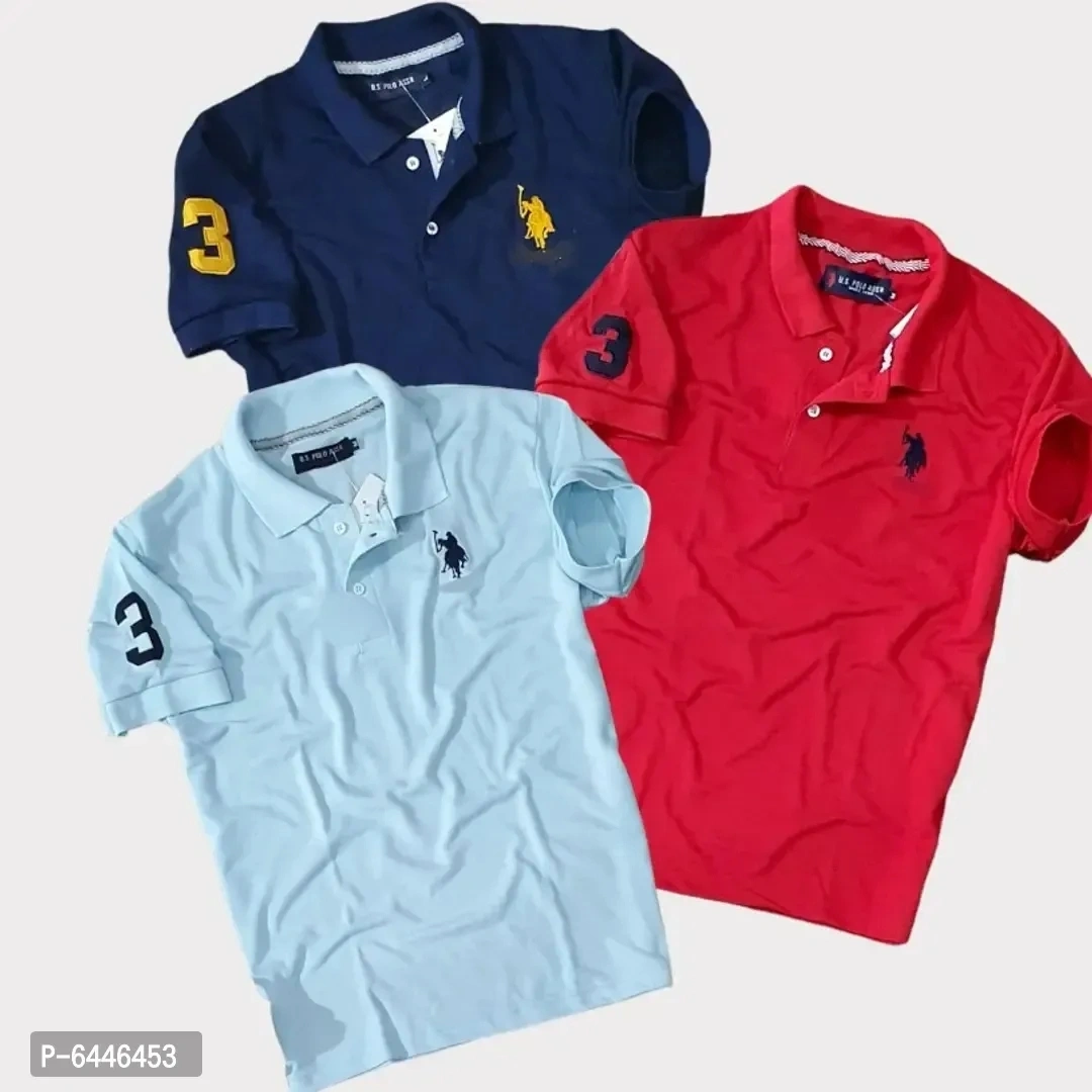 Premium Cotton Matt USPA Polo T-shirt Pack Of 3