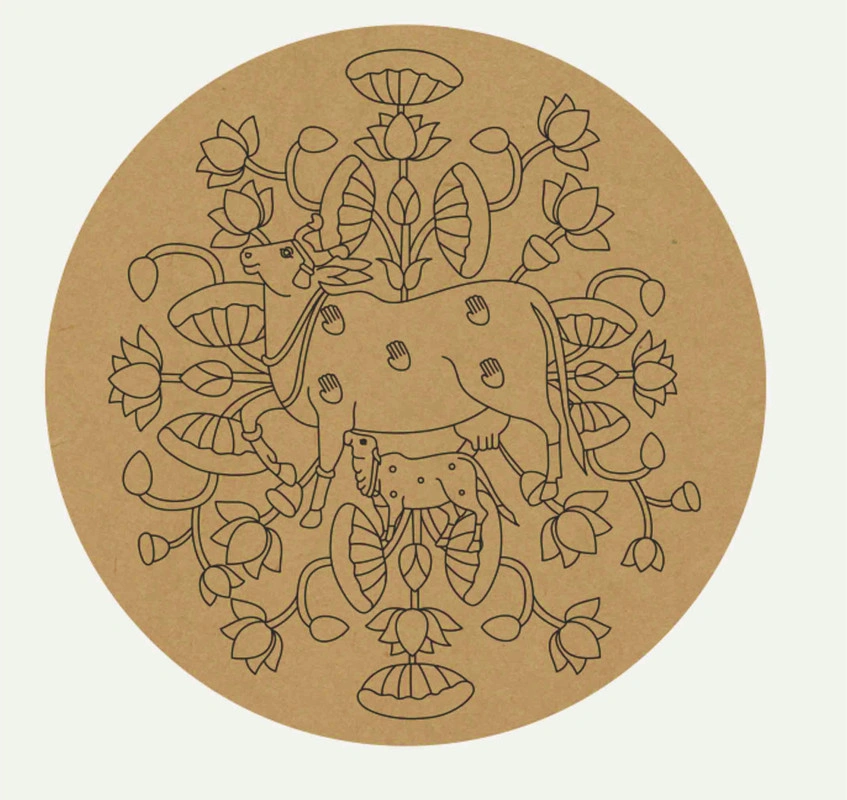 Pre-Marked round pichwai cow lotus /Lippan base
