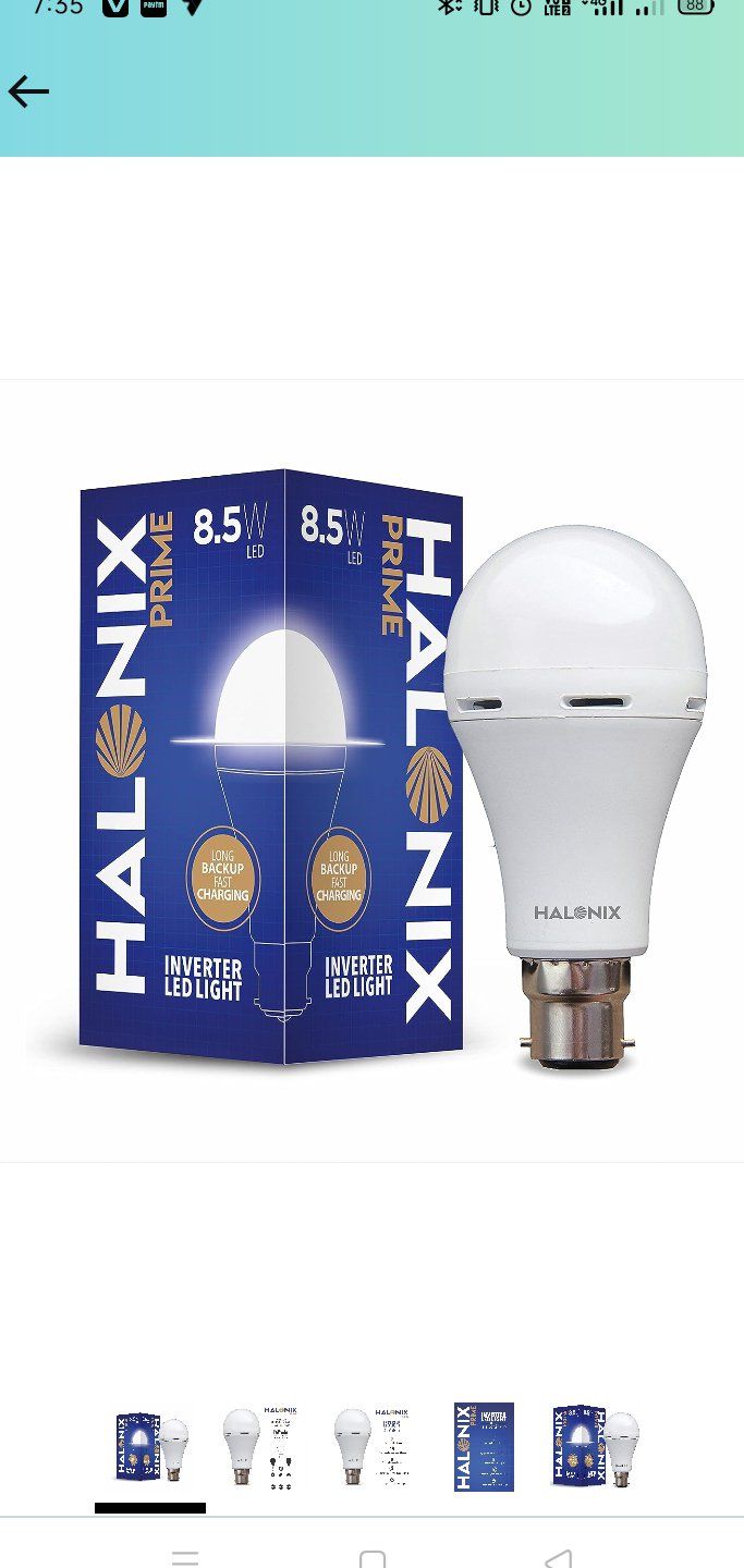 Halonix 8.5 Watt B22 LED White Rechargeable Emergency light Inverter Bulb Pack of 1