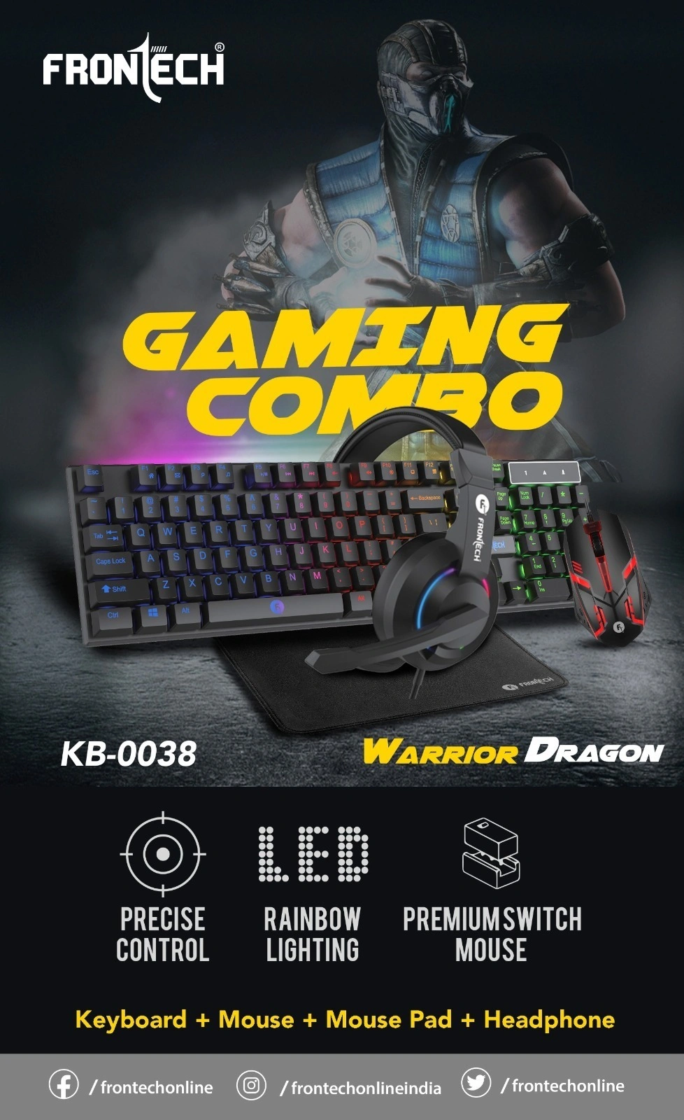 Frontech Gaming KB+Mouse+PAD+Headphone Warrior KB-0038