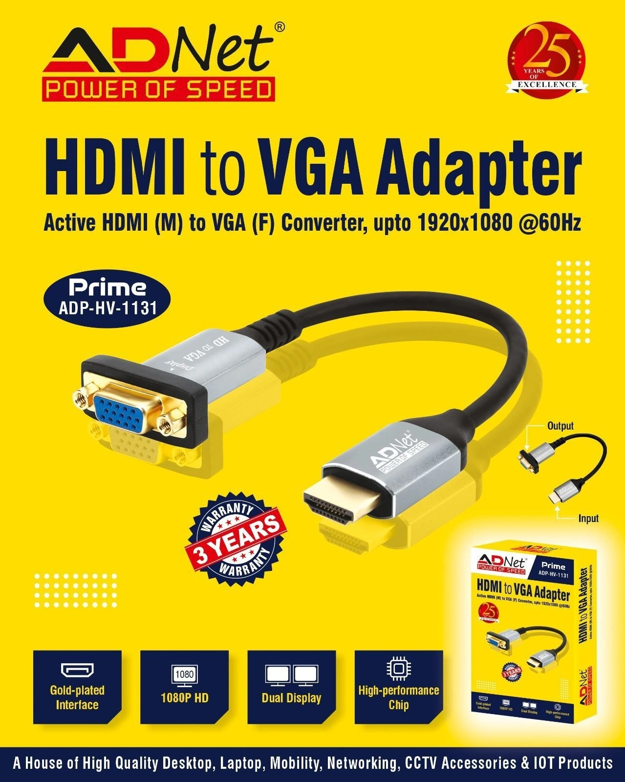ADNET TO VGA ADAPTER . ACTIVE HDMI (M) TO VGA (F) CONVERTER, UPTO 1920* ...