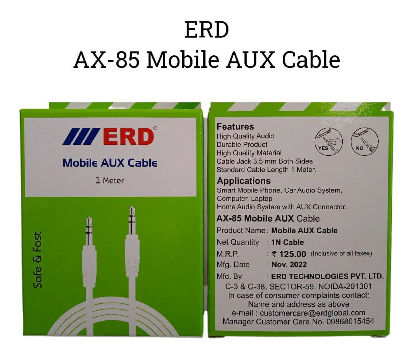 ERD AX-85 AUX CABLE WHITE 1m pack of 10 (UC-201)