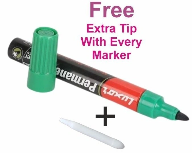 permanent Marker- Green - Box Of 10 with extra tip free