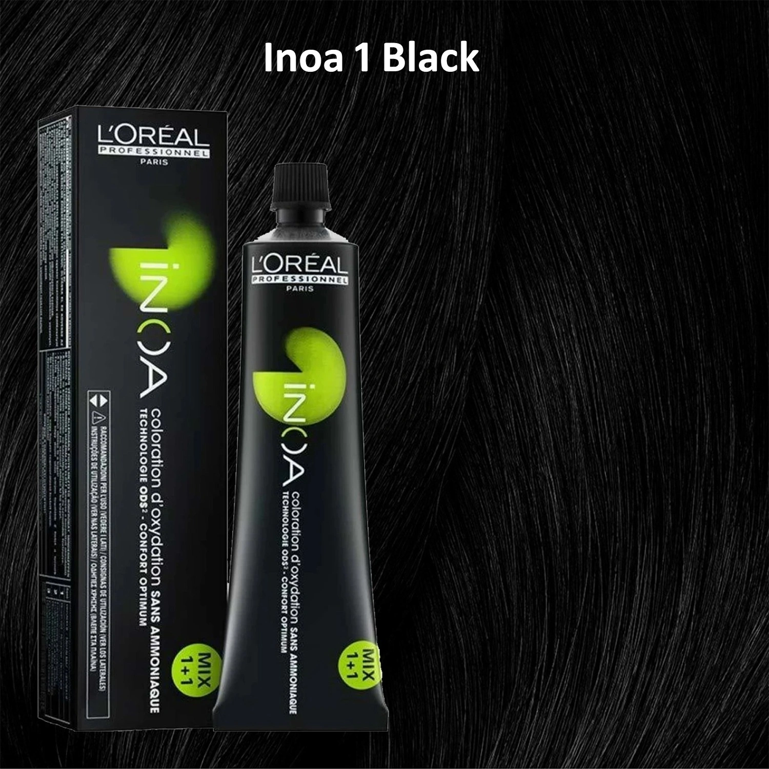 Loreal Professional Inoa 1 Color Tube Black - 60g | Intense, Deep Black ...