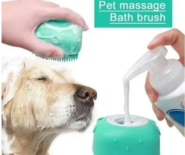 Dog Bath Brush Body Scrubber Shampoo Dispenser Tick Remover for Shower ...