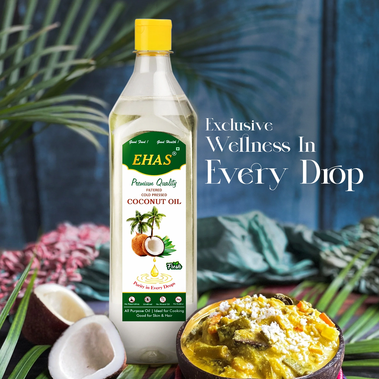 EHAS Premium Cold-Pressed Coconut Oil - 100% Pure, Natural, Unrefined | Rich in Taste ...