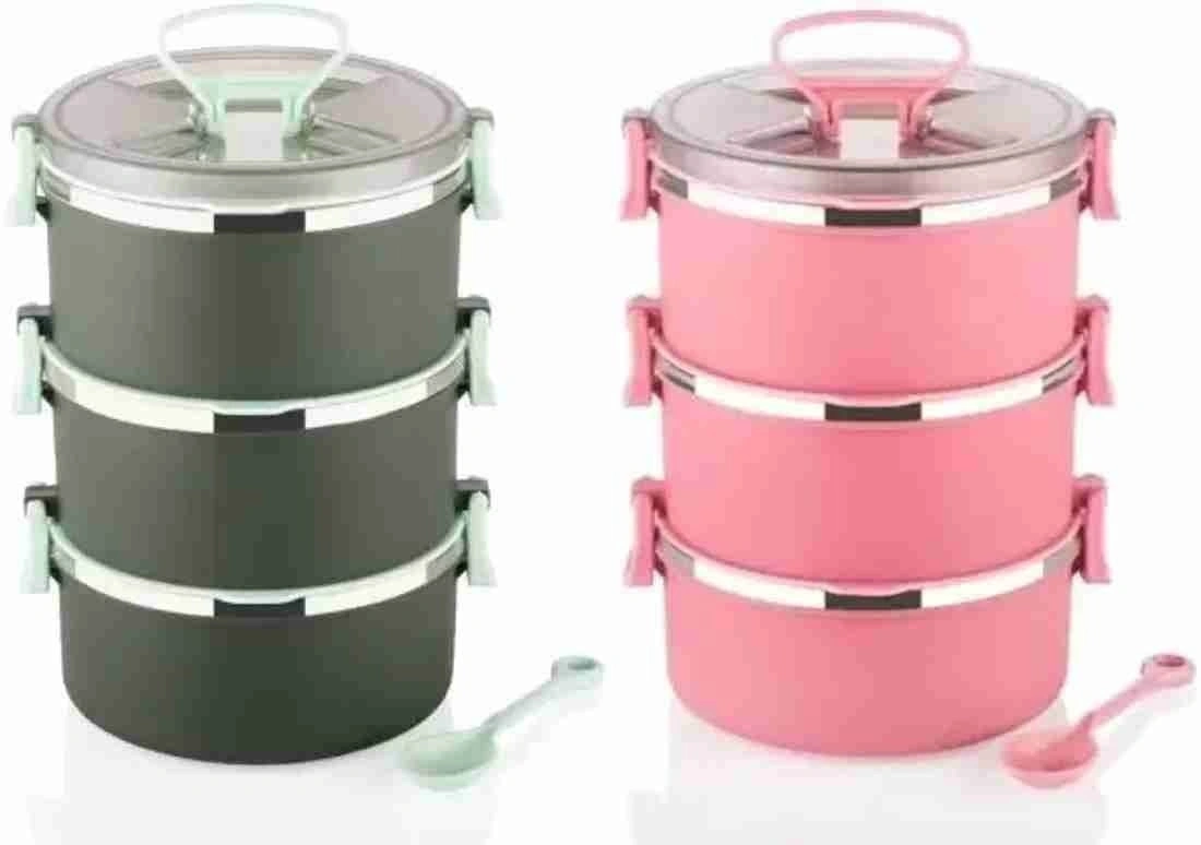 3 layer steel tiffin for adults.Color as per availability