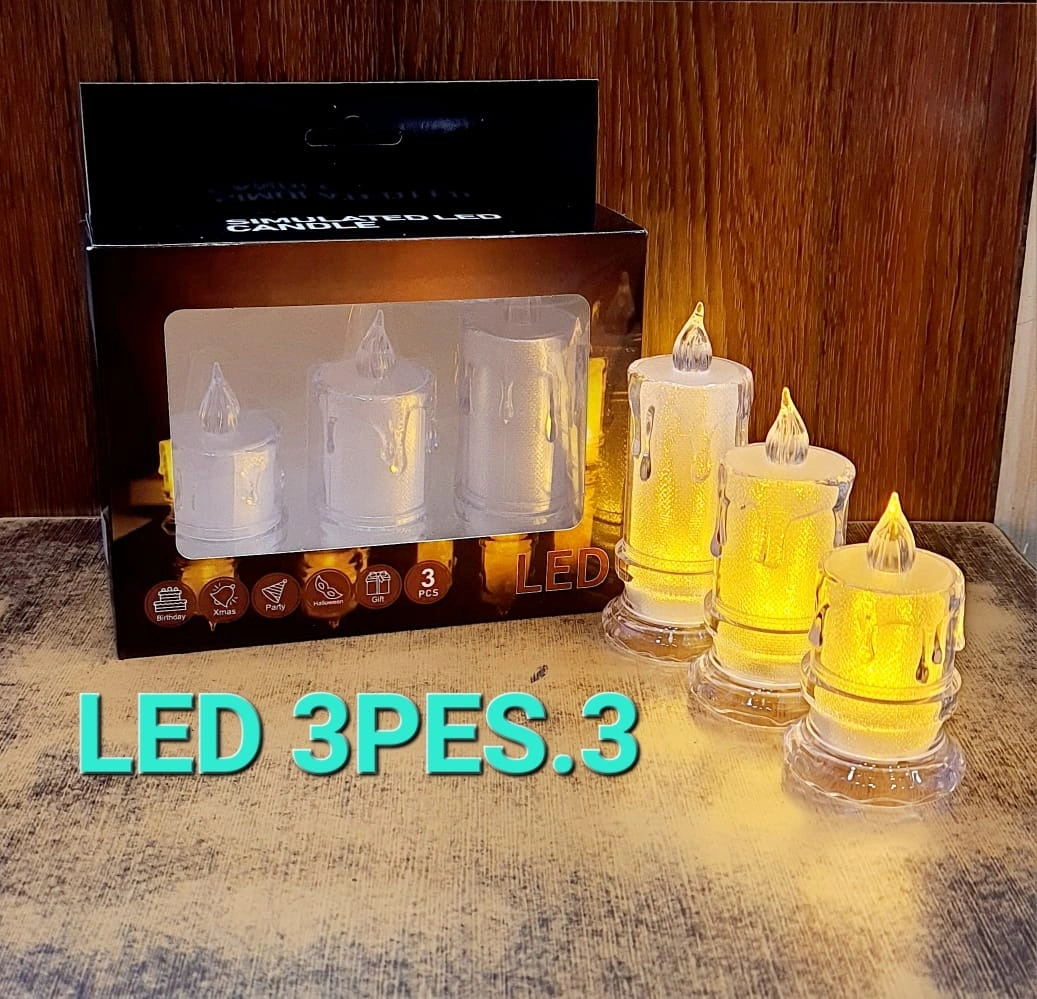 Led crystal look candles set of 3 with melted wax effect 2 sizes ...