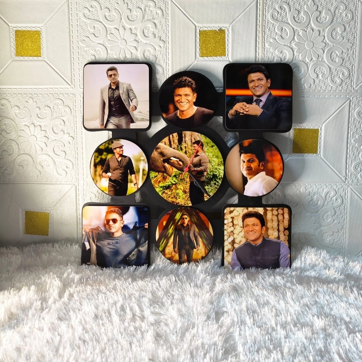 9 Pics with Clock - MDF Wall Collage Frame - SKU500