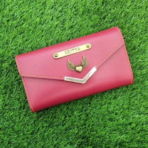 Customized Faux Leather Ladies Wallet with Name Engraving & Charm ...