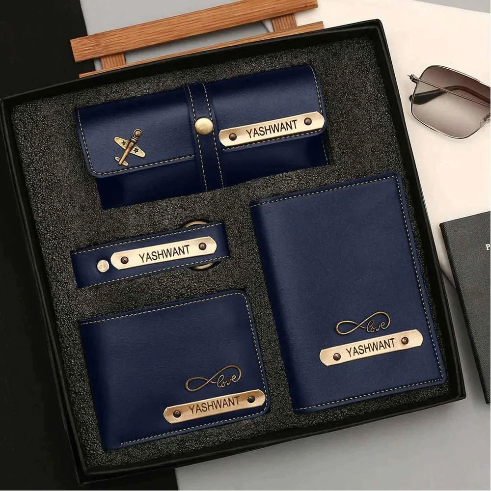 Gents 4pc Faux Leather Wallet Set with Name Engraving & Charm ...