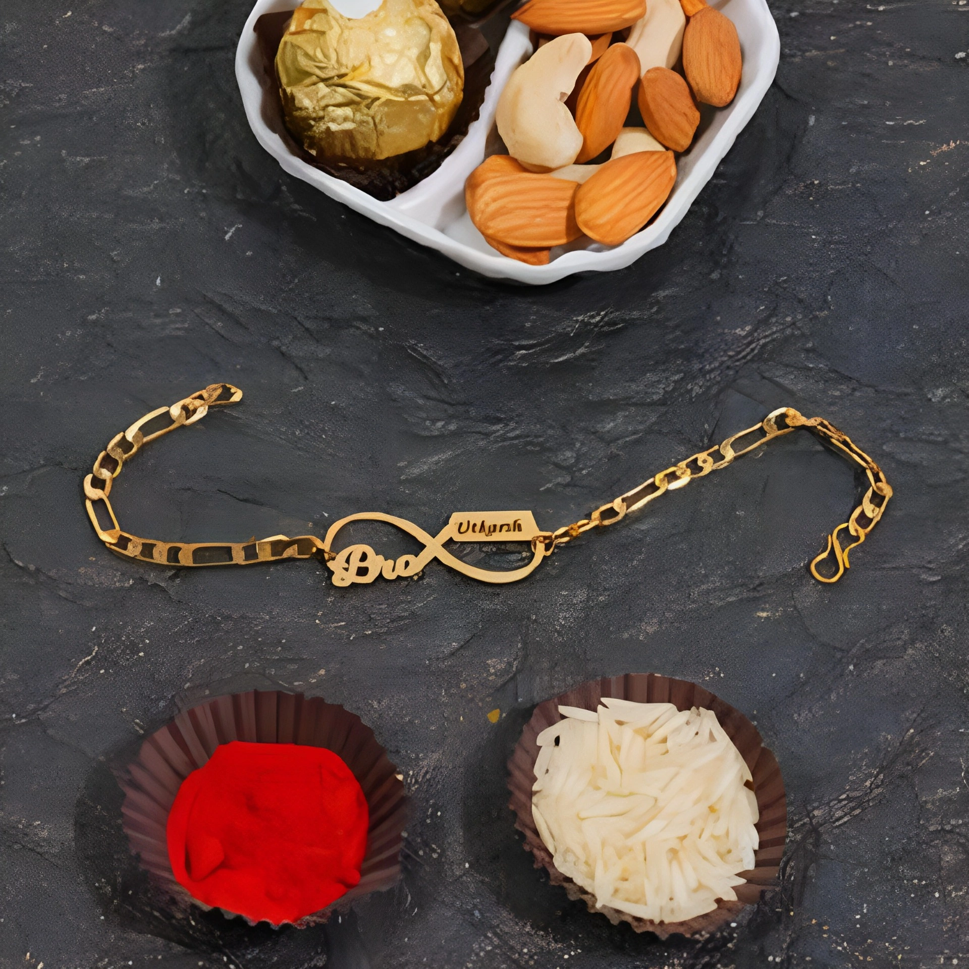 Personalized Name Engraved Bro Infinity Chain Rakhi – Customized Raksha ...