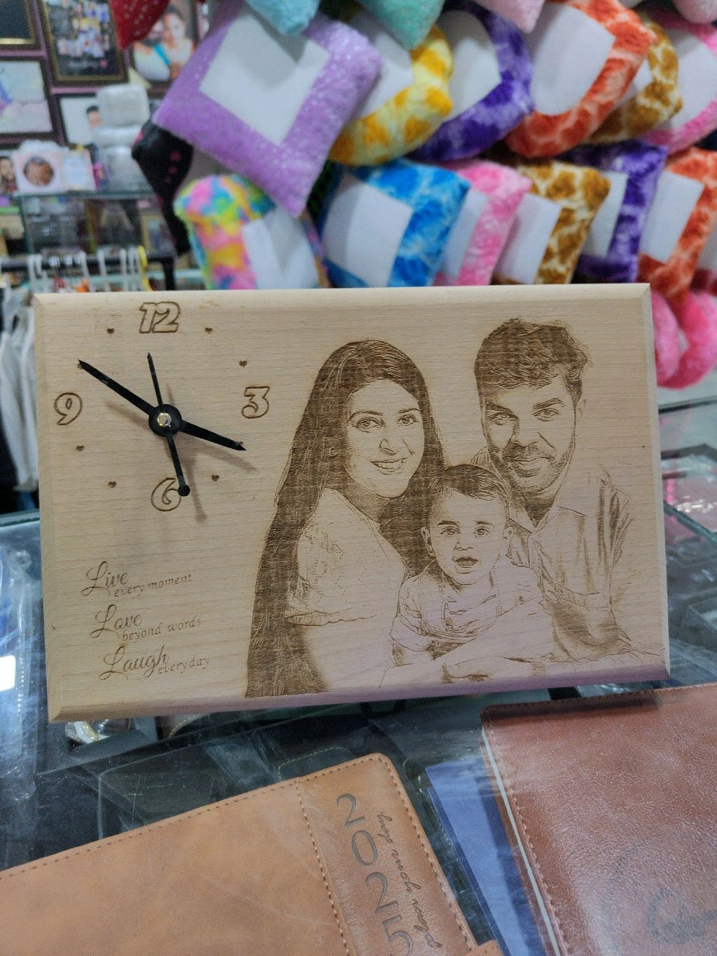 12x8" Inch - Engraved Wooden Plaque with Clock